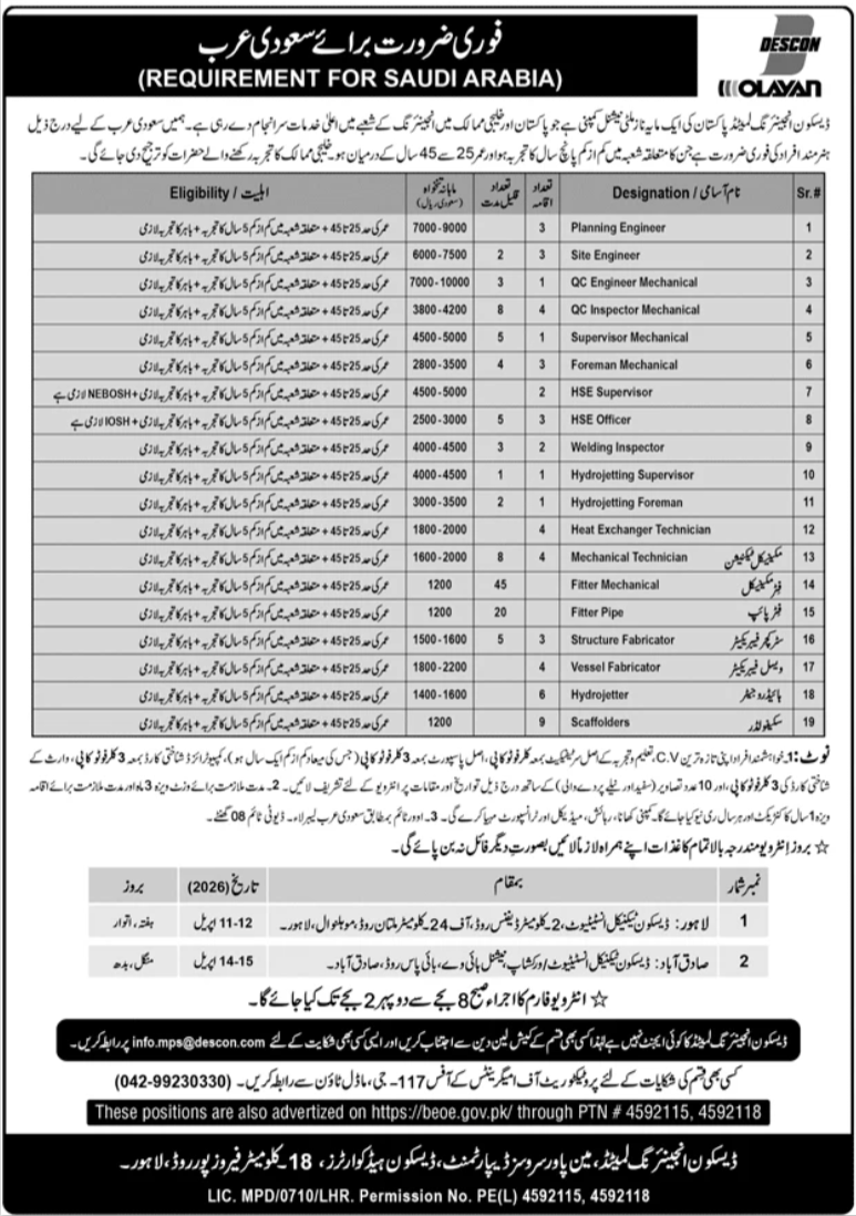 Descon Engineering Limited Saudi Arabia Jobs 2026 - Apply Now